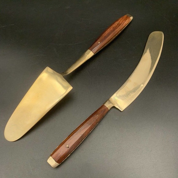 Vintage | Kitchen | Vintage Midcentury Brass Wood Pie Cake Serving ...